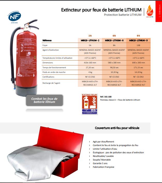 EXTINCTEURS FEU LITHIUM - PREV SECURITE 62